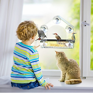 Clear Window Bird Feeder with 5 Extra Strong Suction Cups, DY-SKTY Sturdy and Durable Acrylic Bird Feeders for Viewing Wild Bird Outside, as a Bird Watching Gift, Outdoor Bird Feeder, and Garden Decor