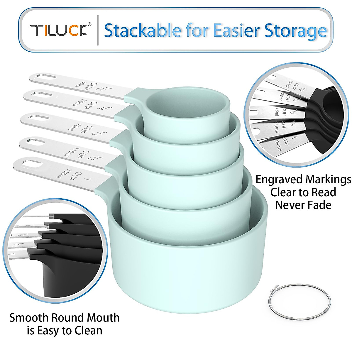 TILUCK Measuring Cups & Spoons Set, Stackable Cups and Spoons, Nesting Measure Cups with Stainless Steel Handle, Kitchen Gadgets for Cooking & Baking (5+5, green)
