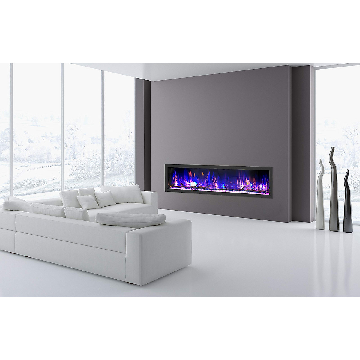 Dynasty Cascade74 inch Wall Mount Linear Electric Fireplace - Black, DY-BTX74