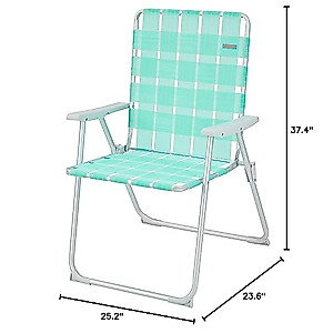 #WEJOY Anti-tip Over Folding Webbed Lawn Chair, Oversized 17-in High Beach Chair for Adults Heavy Duty,Aluminum High Seat Camping Chair for Elder Outdoor Garden Park Backyard(Cyan/Grey)