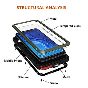LOVE MEI Metal Case for Huawei P40 Lite, Heavy Duty Military Bumper Robust Dustproof Shockproof Anti-Drop Aluminum Metal Full Body Protection case Cover with Tempered Glass for Huawei P40 Lite (Black)