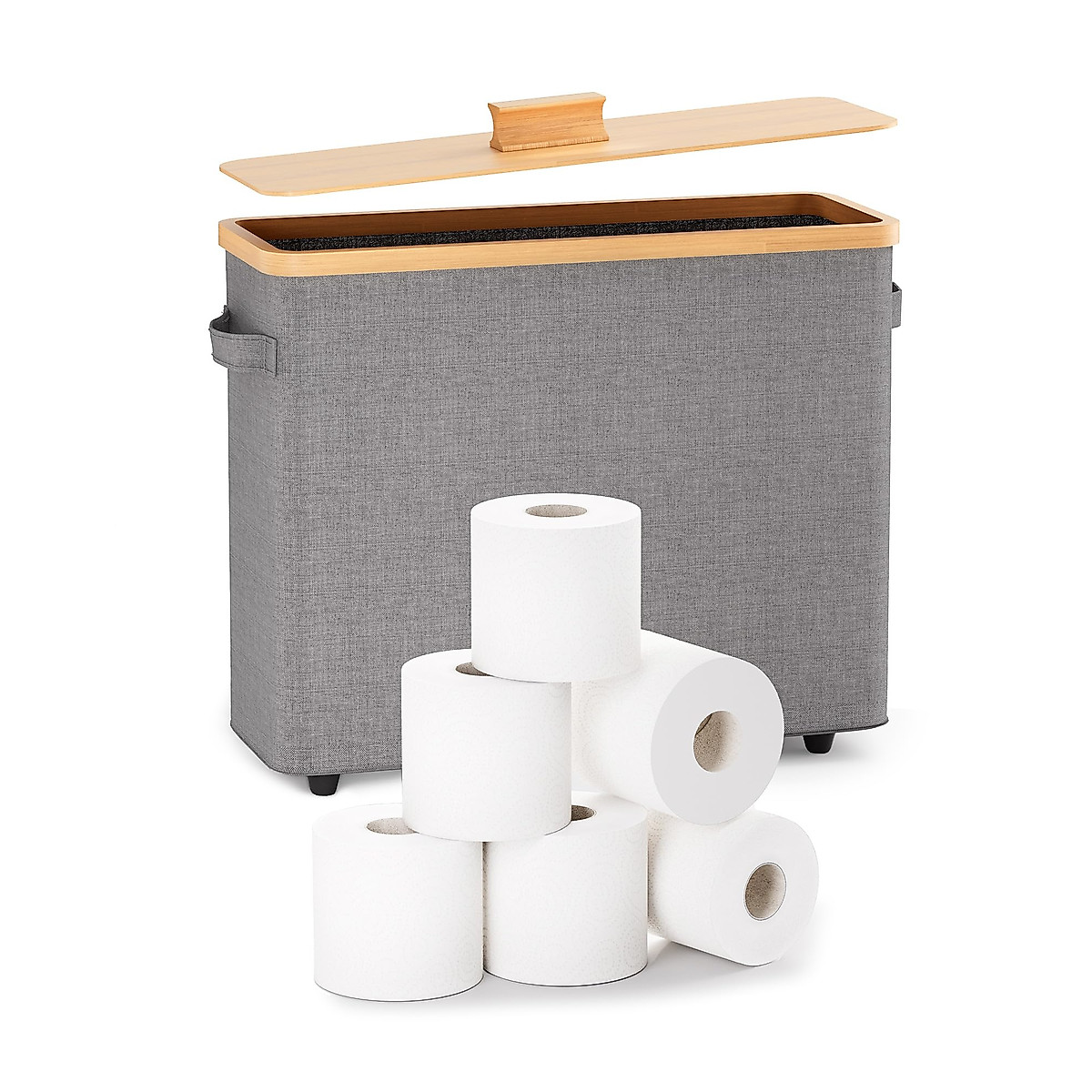 Bulado Toilet Paper Storage Stand, Toilet Paper Basket with Lid for 12-Roll Standard Extra Toilet Paper Holder, Wood Toilet Paper Organizer for Bathroom with Footbase The Ultimate Bathroom Organizer