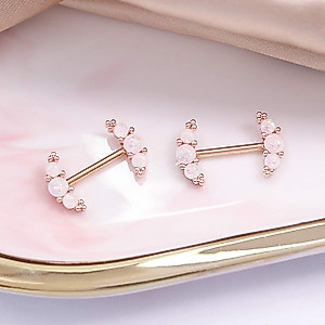 CHARM ONLINE 14G Surgical Steel Nipple Barbells White Opal Linear Arrangement Moon and Micro Ball Cluster Nipple Piercing Jewelry for Women Men…