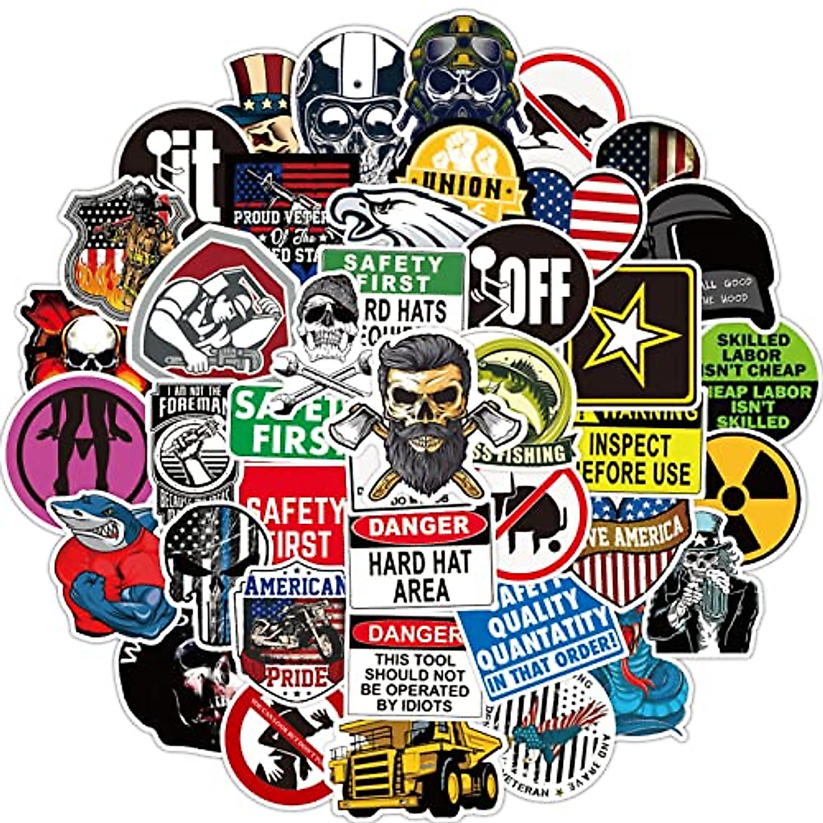 50 pcs Hard Hat Stickers and Decals Funny Toolbox Warning Sticker Helmet Stickers Welding Stickers Construction Stickers for Adults, Mechanics, Electricians, Military, Construction, Welders