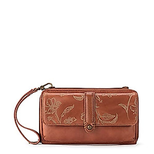 The Sak Sequoia Leather Smartphone Flap Crossbody, Chestnut Floral Etch