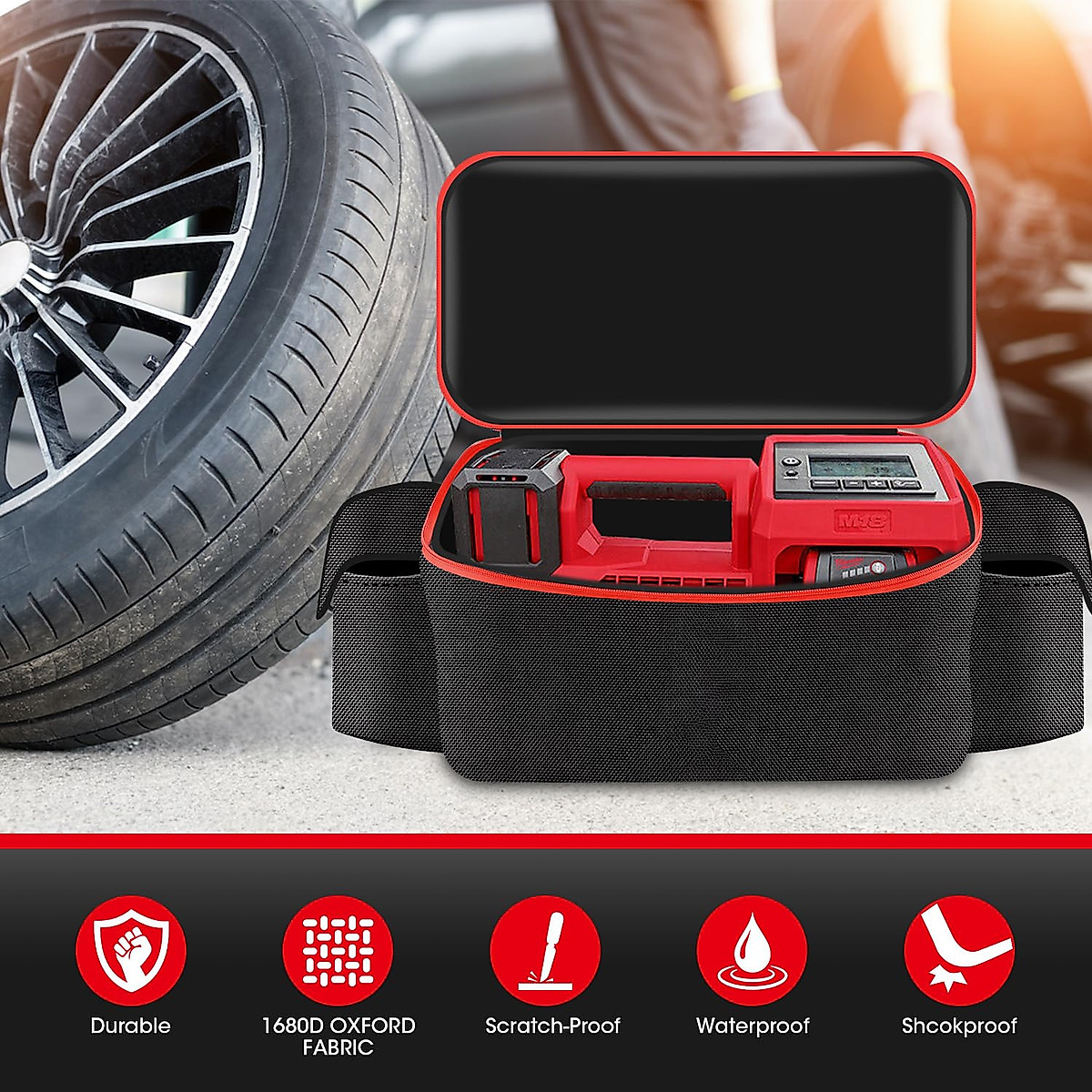 Air Compressor Bag Compatible with Milwaukee M18 Inflator 2848-20,with Pocket for Battery Pack,for 18V 3.0 to 9.0 Ah Battery,Milwaukee Air Compressor Storage Carrying Bag((Box only)