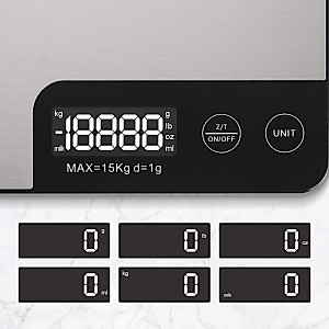 Amiloe MAX 33lb Kitchen Scale with Measure Length(8inch), Food Scales Digital Weight Grams and Oz with Shrink Hook, 6 Units, Tare Function, High Precision to 1g/0.1oz for Baking and Cooking