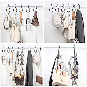 VOOWO Purse Hanger for Closet 2 Pack Purse Hanger + 6 Pack Purse Hook for Closet, Metal Twisted S Hook, Purse Handbag Hanger Closet Organizer, Closet Rod Hooks for Hanging Purse Valentine's Day Gift