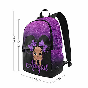 InterestPrint Personalized Schoolbag Set for Daughter from Mom, Custom Purple Glitter Shoulders Bag Customized Name Backpack Lunchbox Set Casual Daypack for Teenagers