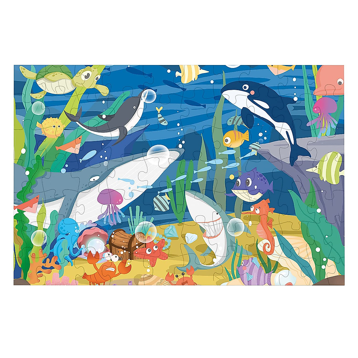 Jumbo Floor Puzzles for Kids Ages 3-5 Preschool Learning Toys Sea Animals Puzzles for Toddlers&Kids Ages 2-4 Years Old,72 Pieces Blue Card Material (Sea World)