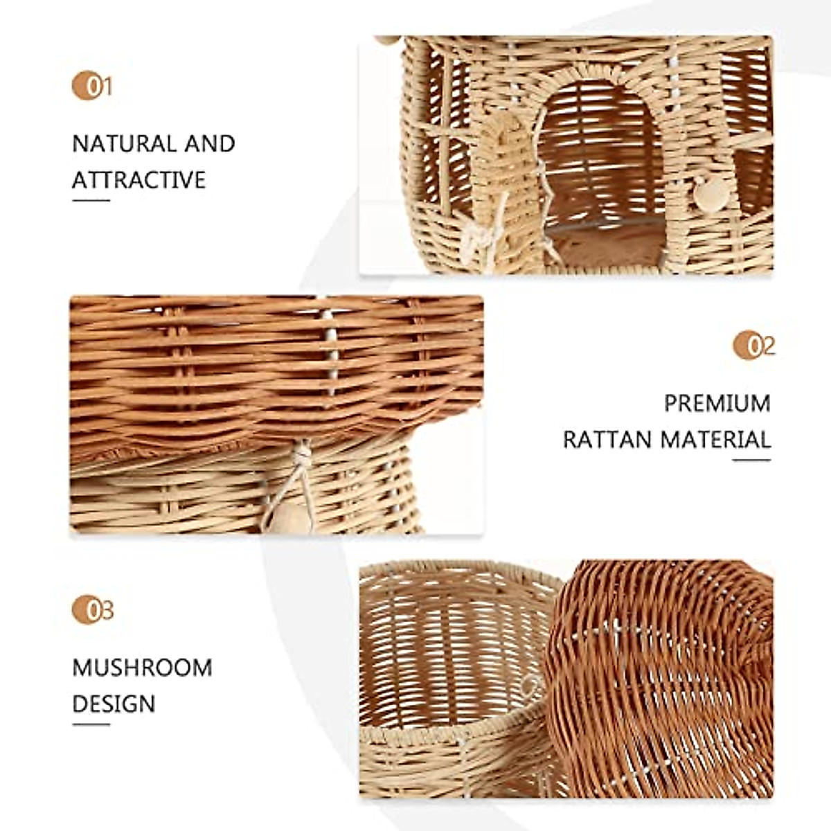 NOLITOY Kids Toys Sundries Storage Basket Handwoven Rattan Storage Basket, Mushroom Saver Organizer with Lid Picnic Basket Home Decor Desktop Photo Props Rattan Planter Pot Girl Toys
