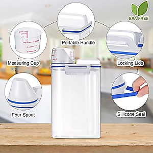 Rice Storage Bin 4 Pcs Cereal Containers Dispenser with Measuring Cup Plastic Storage Containers with Lids Kitchen Storage Bin Rice Holder Container Food Container Sets for Flour Cereal, 2.5 L (Blue)