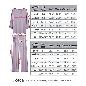 WiWi Viscose from Bamboo Pajamas Sets for Women Long Sleeve Sleepwear Soft V Neck Top with Pants Plus Size Pjs S-4X, Pink, X-Large