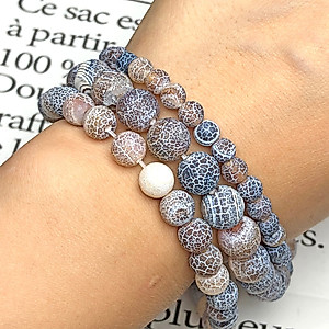 YU AAA Natural Frost Matte Brown Dragon Dream Cracked Fire Agates Stone Loose Spacer Beads for Jewelry Making DIY Charm Bracelets T309 (Item Diameter : 8mm 45-46pcs)