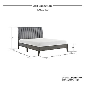 Lexicon California King Bed Frame with Vertical Channel Tufted Velvet Headboard, Modern Bed Frame, Wood Platform Bed, No Box Spring Needed, Easy Assembly, Grey