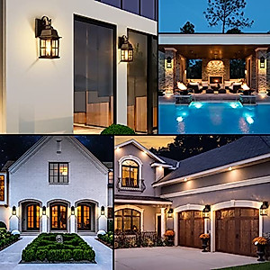 2-Pack Dusk to Dawn Outdoor Wall Lantern, Exterior Porch Light Fixtures Wall Mount with Photocell, 100% Anti-Rust Aluminium Outside Black Wall Lights, Waterproof Patio Wall Lights for House Garage