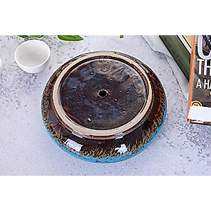 VanEnjoy 7.3 inch Round Large Shallow Succulent Ceramic Glazed Planter Pots with Drainage Hole, Bonsai Pots Garden Decorative Cactus Stand Flower Container (Blue)