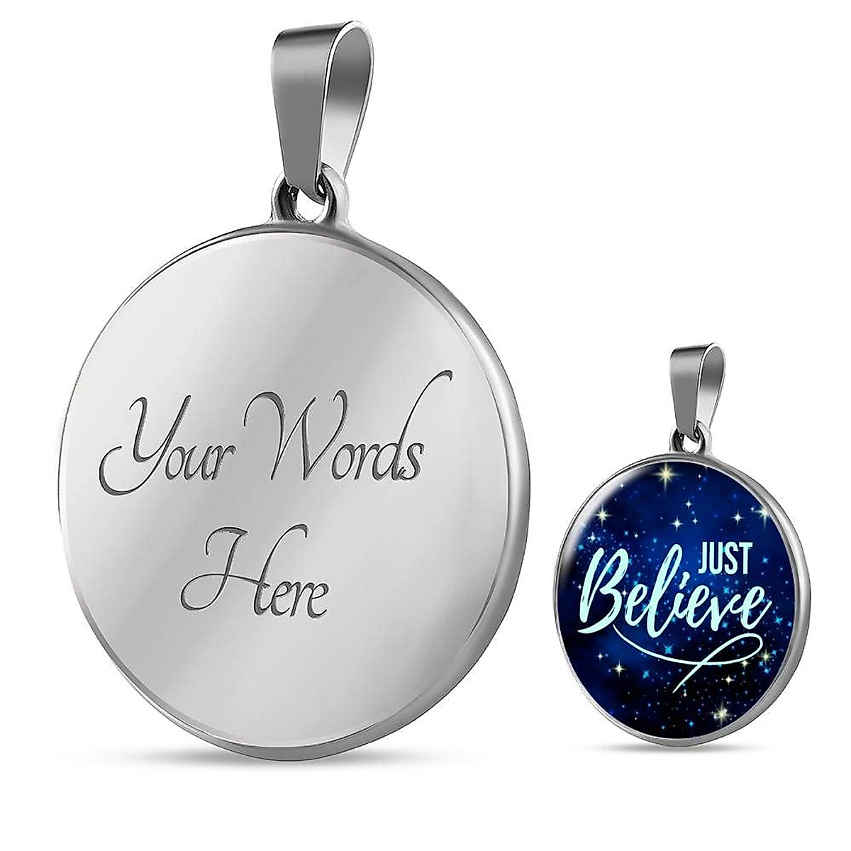 Express Your Love Gifts Just Believe Empowering Necklace Stainless Steel or 18k Gold Circle Pendant 18-22"