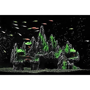 IBWell Aquarium Ornament Rock Cave Landscape, Artificial Mountain Hill View Stone with Moss, Fish Tank Decoration