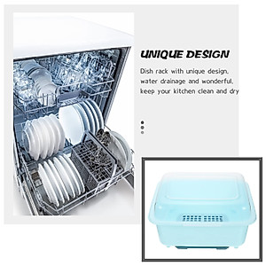 Kichvoe Plastic Dish Drying Rack Bottle Dryer Holder 11.8 * 10Inch Utensil Cutlery Dish Drainer with Cover Lid and Drain Board for Kitchen