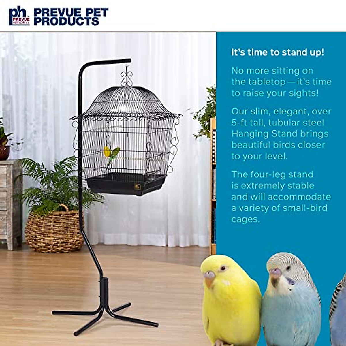 Prevue Hendryx Tubular Steel Hanging Bird Cage Stand 1780 Black, 24-Inch by 24-Inch by 62-Inch