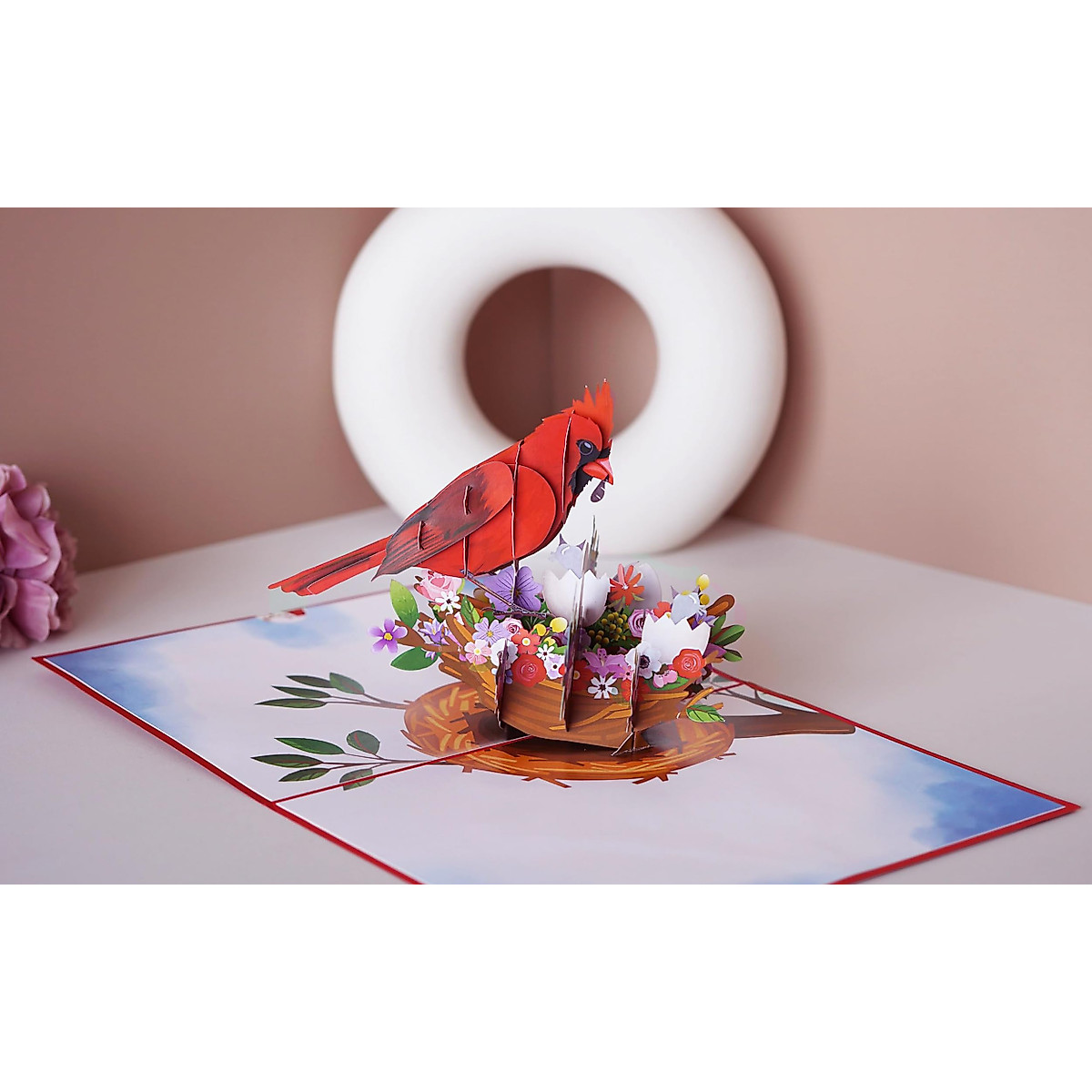 PQ Bees Pop Up Birthday Card for Women Mom Grandma Wife | 3D Mothers Day Valentines Day Christmas Card for Women Aunt Sister Wife, Friend Birthday Cards (Size 8x6 In - Cardinal Nest).