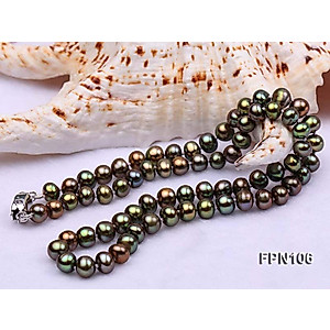 JYX Pearl Necklace 7-8mm AA Dyed-green Flat Freshwater Pearl Necklace 18"