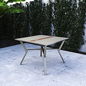 LOKATSE HOME Patio Dining Metal Square Table Outdoor Furniture with 2.1" Umbrella Hole, Steel Legs, Grey
