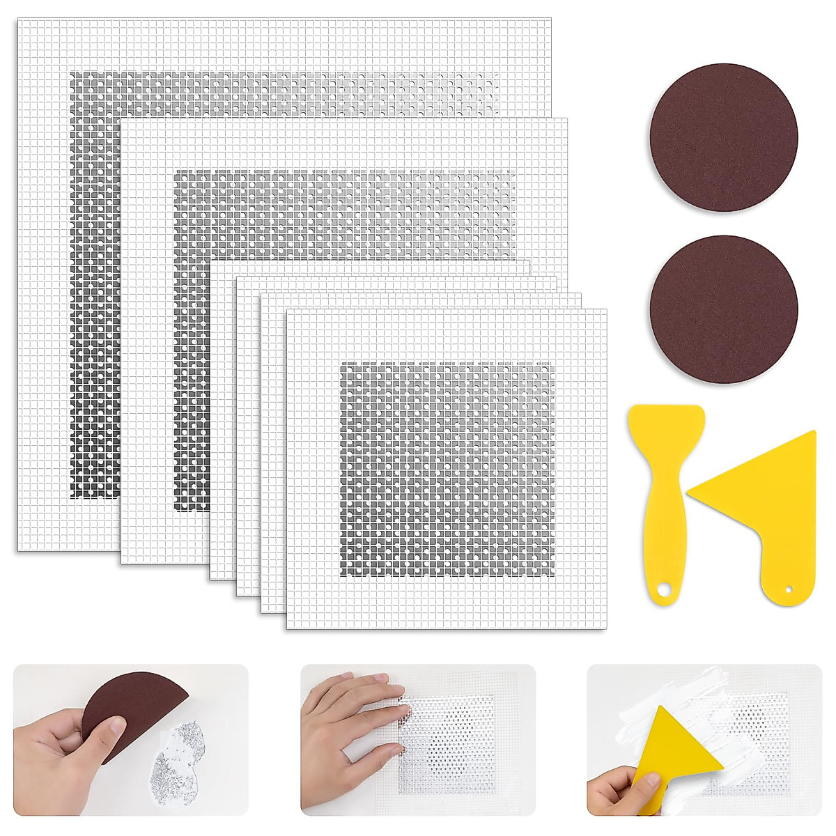 Drywall Repairs Kit, 6 Pieces Wall Patch Kits, 4/6/8 Inch Dry Wall Hole Repair Patch Metal Patch, Quick Fix Extended Self-Adhesive Mesh (6 Pcs)