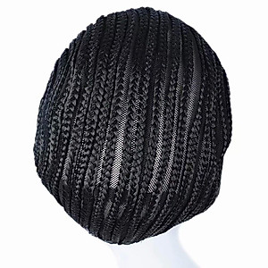 FEEL ME Braided Cap 1Pc Crochet Wig Cap in Cornrow Sew Hair for Making Synthetic Wig or Weave Easier Sew In Crochet Braided Wig Caps Medium Size Black Crochet Cornrow Cap for Crochet Braids