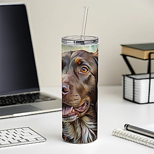 Boykin Spaniel Dog Illustration Skinny Tumbler 20oz with Straw Insulated Water Bottle Gift