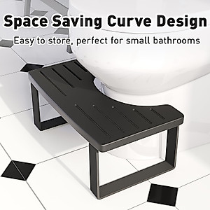 Squatting Potty for Adults, 7in Wooden Poop Stool Adult, Matte Black Bamboo Toilet Stool Squat Adult, Wood Pooping Stool for Bathroom, Toilet Foot Stool for Kids with Non-Slip Mat