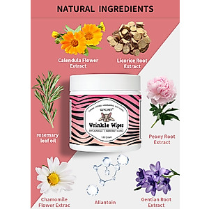 Natural Wrinkle Wipes for Dogs, 120 Count, Hypoallergenic Dog Wipes, Wrinkle Wipes French Bulldog, Cleaning & Deodorizing, Dog Wipes for Grooming Faces, Paws & Butts