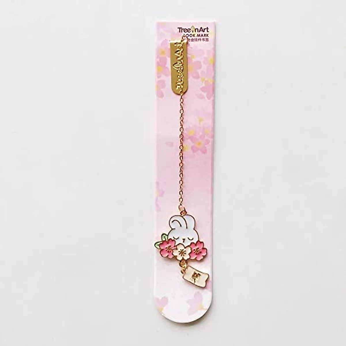 Romantic Sakura Rabbit Alloy Chain Pendant Bookmark Alloy Chain Paper Clips Book Tag School Office Supply(B)