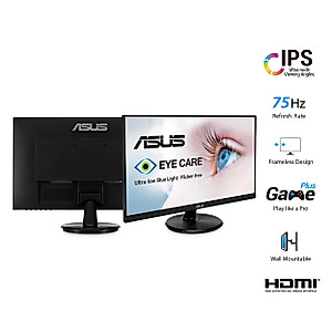 ASUS VA24DQ 23.8” Monitor, 1080P Full HD, 75Hz, IPS, Adaptive-Sync/FreeSync, Eye Care, HDMI DisplayPort VGA, Frameless, VESA Wall Mountable (Renewed)