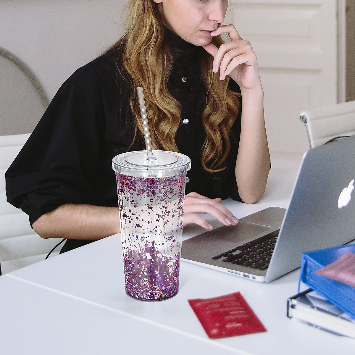 sweet grain Acrylic Tumbler with Lid and Straw 20oz Double Wall Plastic Insulated Tumblers Set of 4, Reusable Large Iced Coffee Tumbler for Snow Globe Glitter DIY