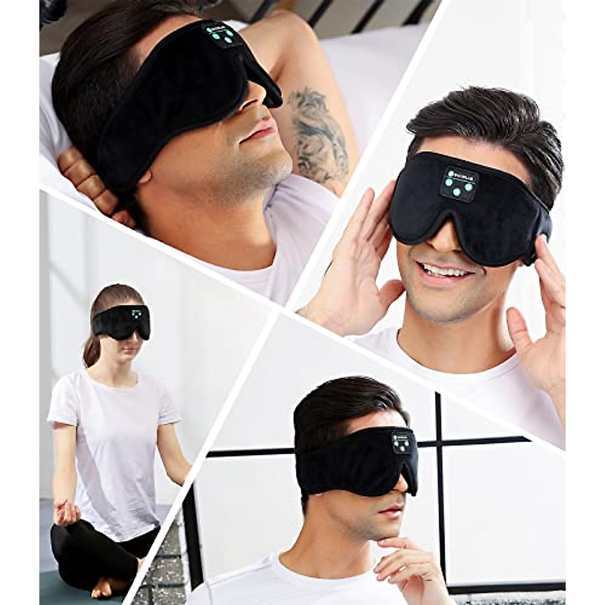 Boodlab Sleep Headphones, Sleep Mask with Bluetooth Headphones, Washable Sleep Mask Headphones with Adjustable Ultra Thin Stereo Speakers Microphone Hands Free for Travel