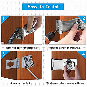 Suiwotin 2pcs 2.5 Inch Keyed Hasp Lock Twist Knob, Key Locking Hasp Cabinet Latch Hasp Latches with Keys for Small Door, Cabinet Door, Closet Door (Bronze)