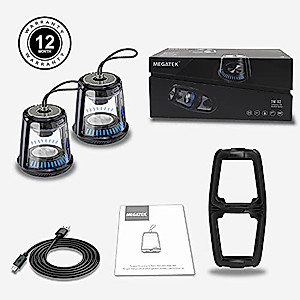 MEGATEK Dual Waterproof Portable Bluetooth Speakers, TWS Wireless Stereo Pairing, Cool LED Lights, 10 Watts Loud 360° HD Sound & Rich Bass, Small Speaker Set for Outdoor, Shower, & Pool (2-Pack)