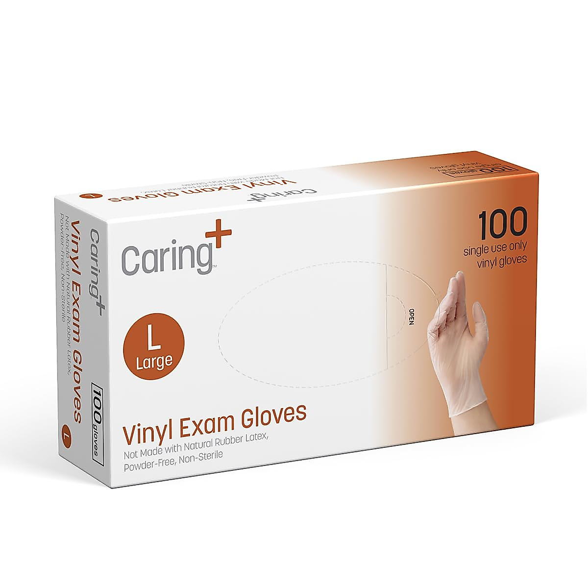 Caring Vinyl Exam Gloves (Large, 100ct), Powder Free and Not Made with Natural Rubber Latex, Gloves for Medical Use, First Aid, Food Prep and More