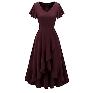 DRESSTELLS Women's Cocktail Tea Party Dresses for Wedding Guest, Red Fit Flare Modest Winter Elegant Dress for Evening Burgundy XL