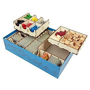 The Broken Token Board Game Organizer - Carcassonne Compatible Wood Storage Box with Multiple Trays, Rows and Dividers