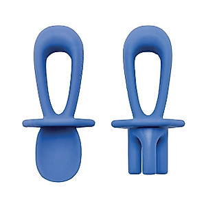 Tiny Twinkle Silicone Training Utensils - Baby Spoons and Baby Forks For Self-Feeding Training - Silicone Baby Led Weaning Utensils For Toddlers And Babies 6-24 Months - Baby Feeding Supplies (Indigo)