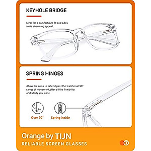TIJN Blue Light Blocking Glasses for Women Men Clear Frame Square Nerd Eyeglasses Anti Blue Ray Computer Screen Glasses