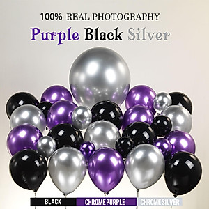 Chrome Purple Black silver Balloon garland kit 126Ppcs with large star balloons for women 21/30th Birthday graduation Prom Halloween Wednesday party 2025 grad party Decorations