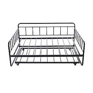 Amazon Basics Full Daybed and Twin Size Trundle Bed Frame Set, Steel Slat Support, Black