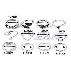 YOOESTORES82 12-20 Pcs Boho Silver Knuckle Ring Set Star Moon Wave Feather Stackable Rings Vintage Turquoise Multiple Midi Finger Ring Sets for Women (A)