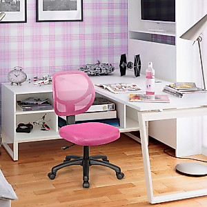 POWERSTONE Small Desk Chair Home Office Chair Armless Adjustable Swivel Ergonomic Office Computer Mesh Chair Low Back Task Chair for Small Spaces Pink