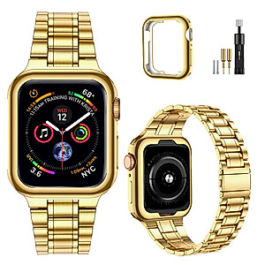 MioHHR Solid Stainless Steel Band Compatible with Apple Watch 38mm 40mm, Metal Strap for iWatch Series 6 5 4 3 2 1 SE Women and Men (Gold,38/40 mm)