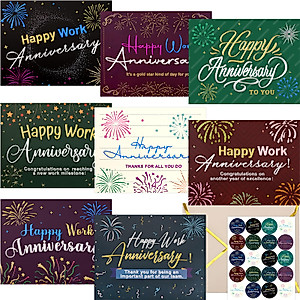 Fancy Land Work Anniversary Cards 24 Pack Embossed Business Employee Appreciation Cards with Envelopes Encouragement Work Team Greeting Cards Blank Inside